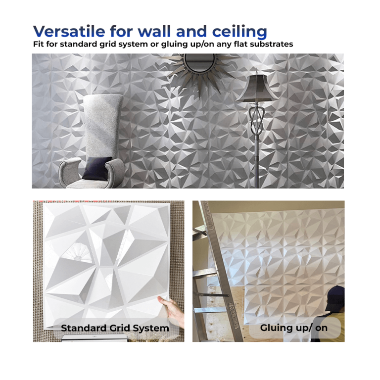 Decorative White PVC 3D Wall Panels in Diamond Design – Wood Panel Wall ...